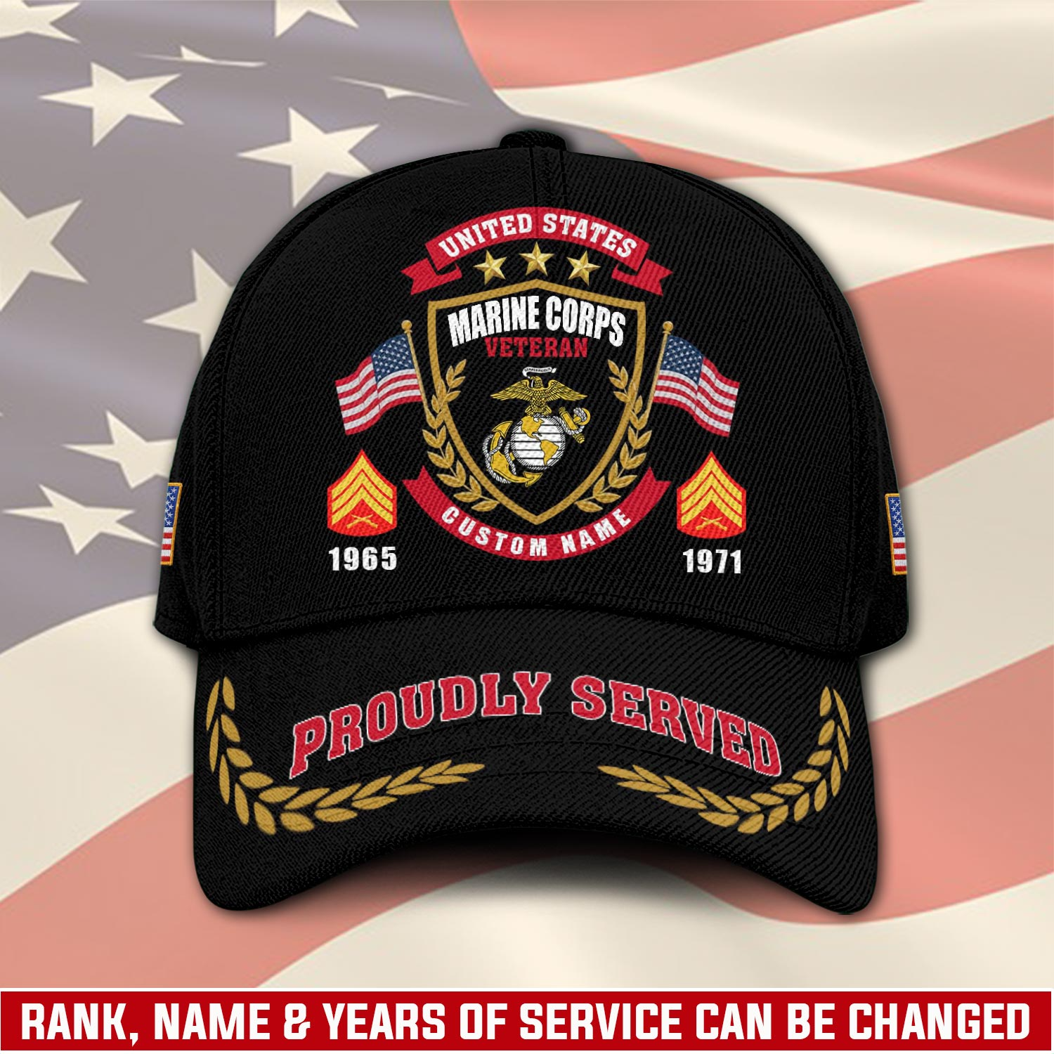 Personalized U.S. Marine Corps Veteran Cap – Custom Name, Rank & Years ...